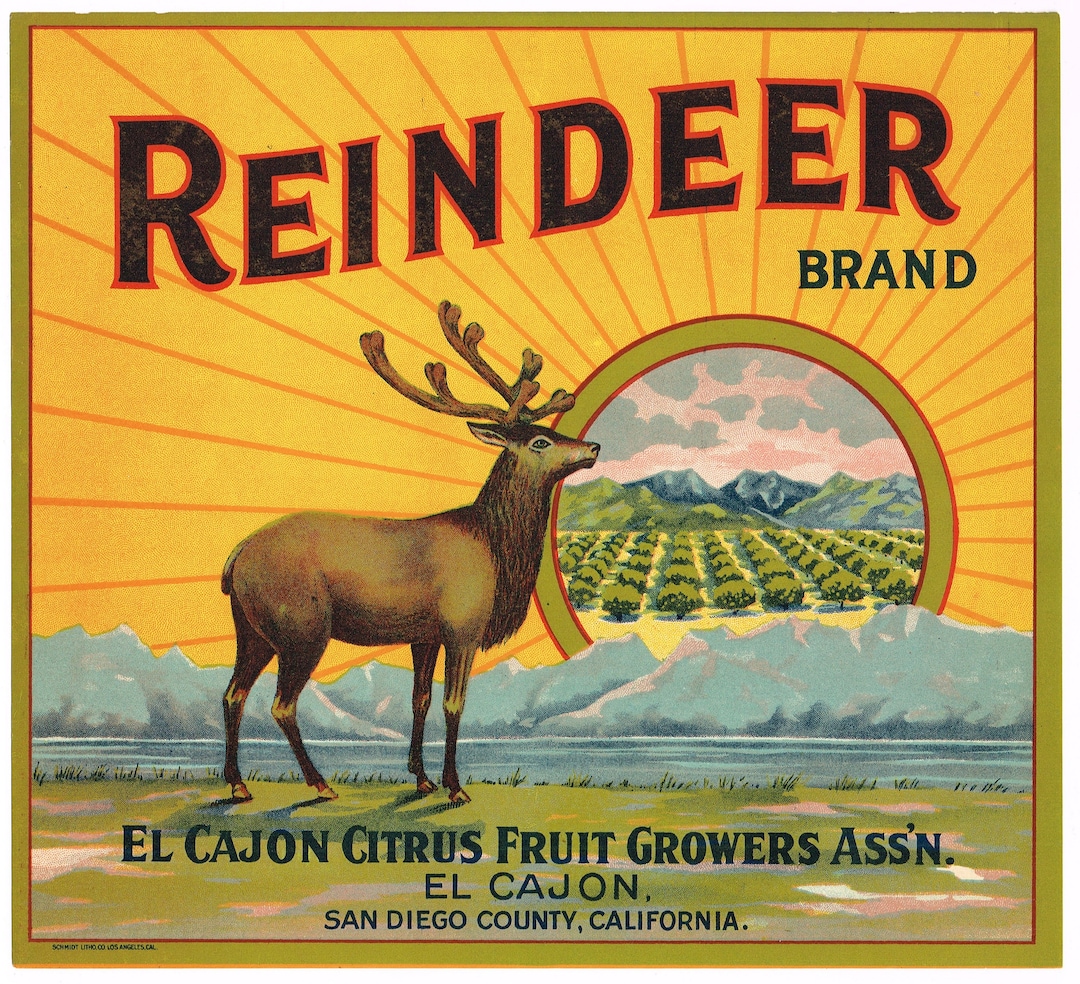 Original Vintage Citrus Crate Label 1930s Reindeer El Cajon San Diego ...
