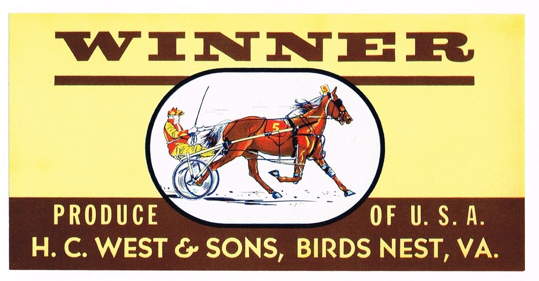 Original Vintage Crate Label 1950s Winner Brand Horse Harness Racing ...