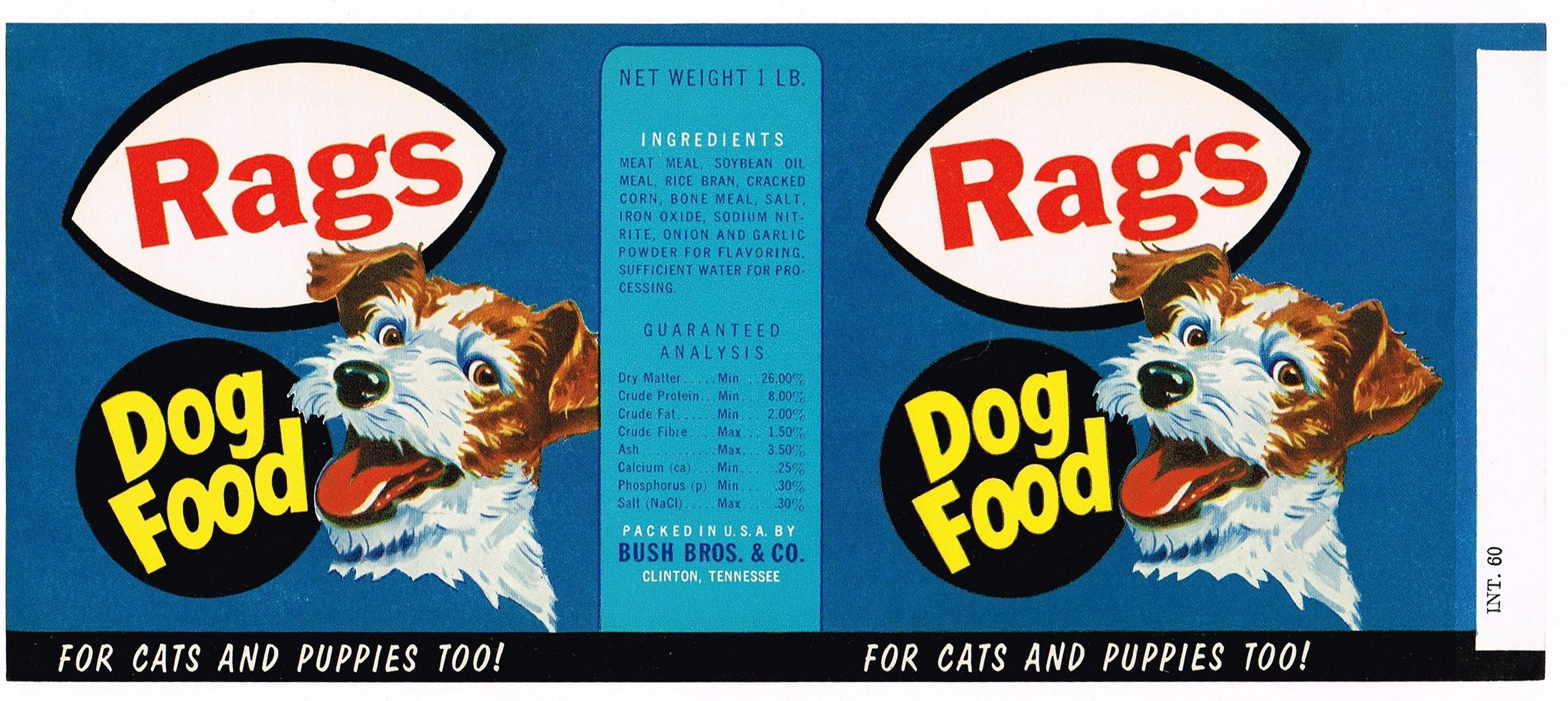 Original Vintage Tin Can Label 1960 Dog & Cat Food Rags Brand - Etsy