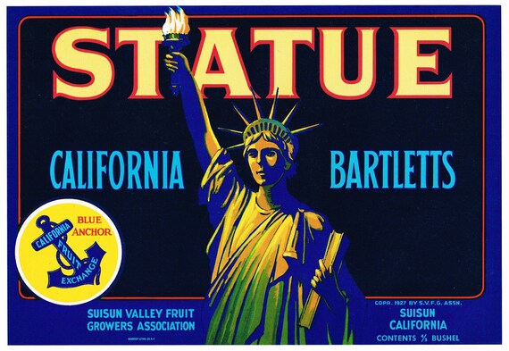 Original vintage pear crate label 1950s Suisun Patriotic | Etsy