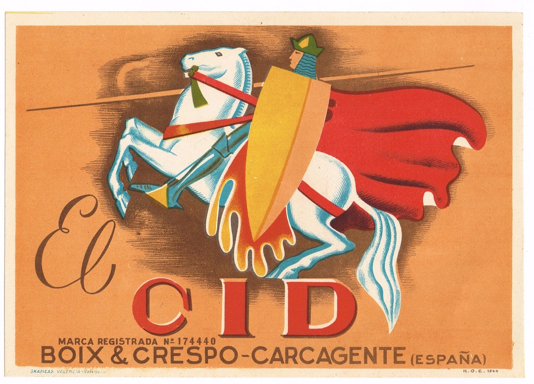 Original Vintage Spanish Citrus Crate Label 1940s Spain El Cid Stylized ...