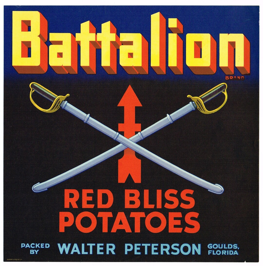 Original Vintage Florida Potatoes Crate Label C1930s Battalion 32nd ...