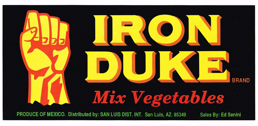 Original Vintage Grape Crate Label 1970s Iron Duke Fist Symbol San Luis ...