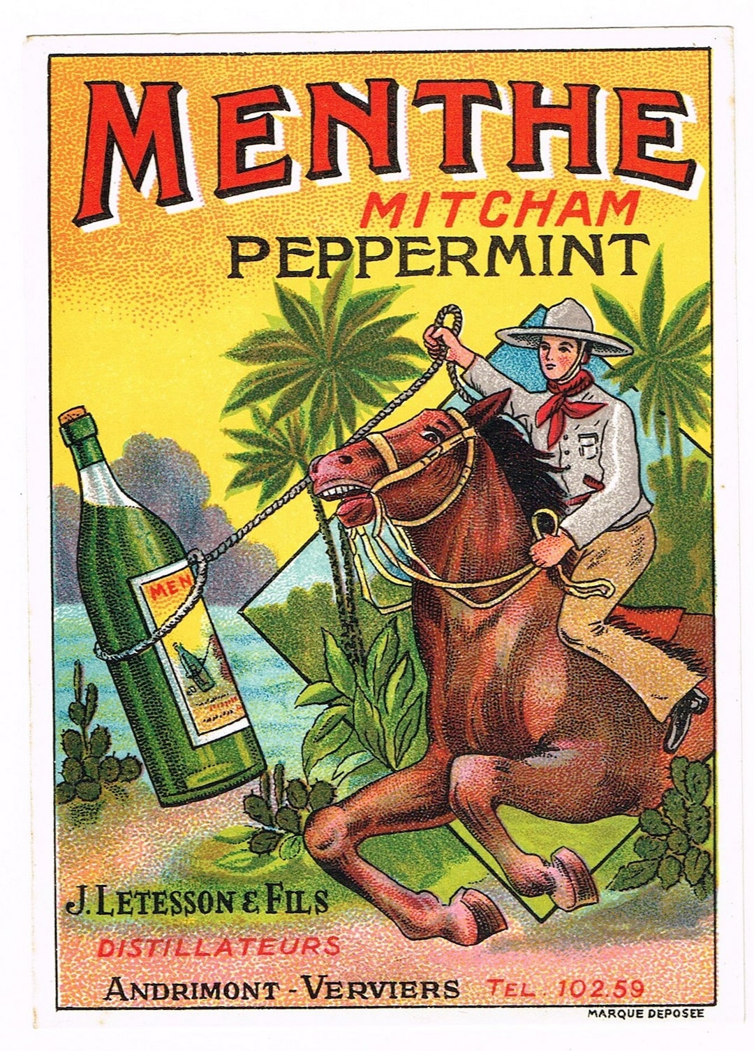 Original Vintage Bottle Label C1930 Alcohol Menthe Peppermint European ...