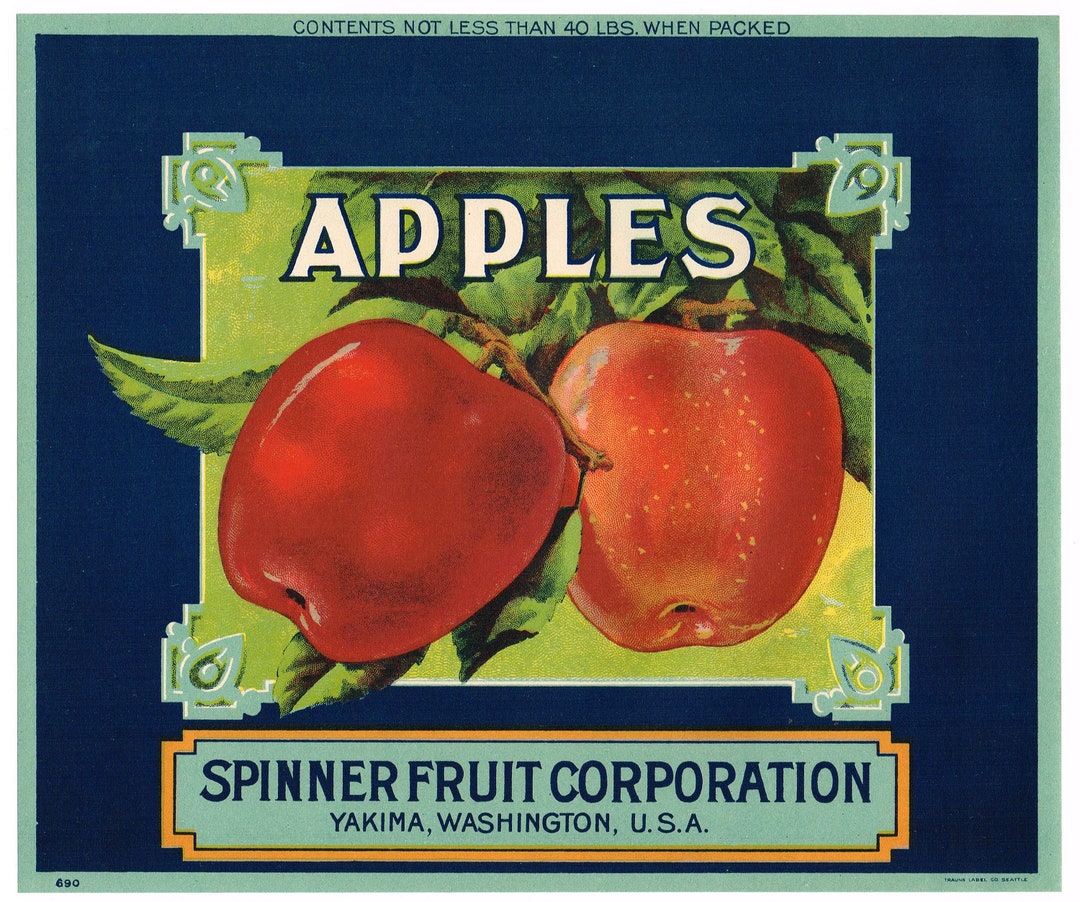 Original Vintage Apple Crate Label 1930s Spinner Yakima Washington