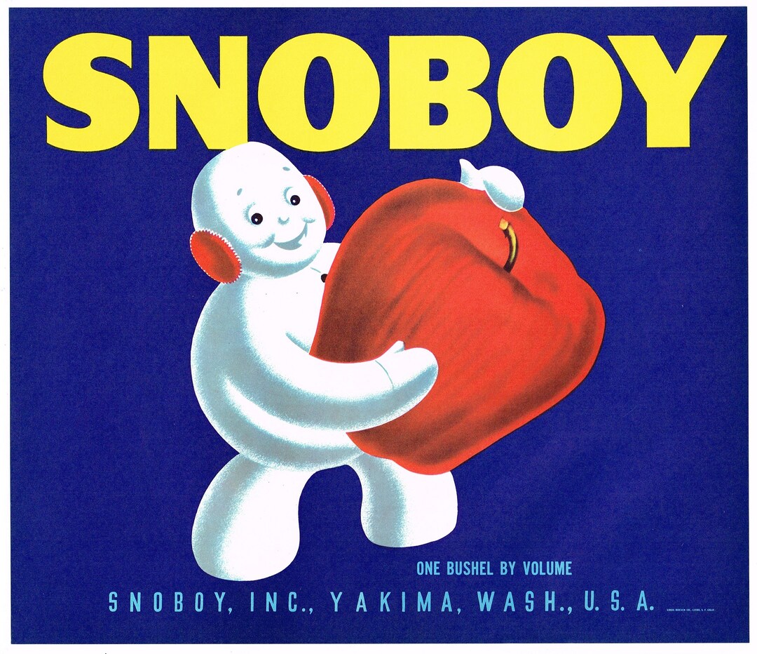 Original Vintage Crate Label 1950s Snoboy Snowman Yakima Washington ...