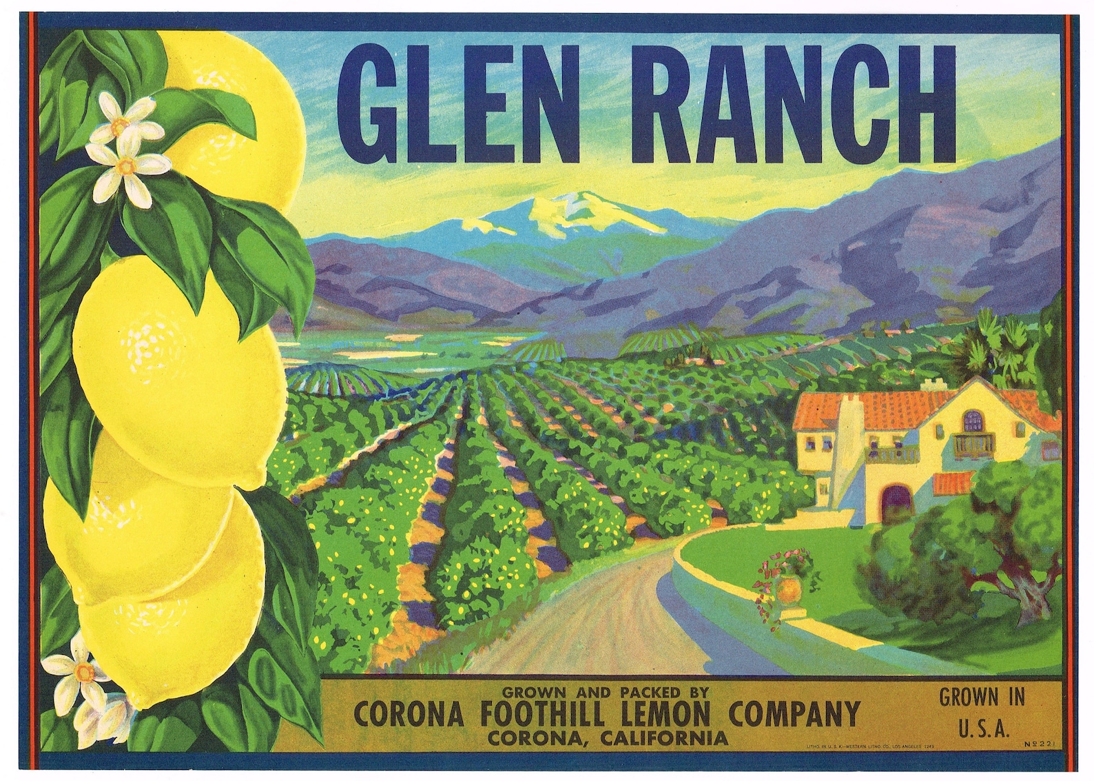 Original Vintage Lemon Crate Label 1930s Glen Ranch Scarce Corona ...