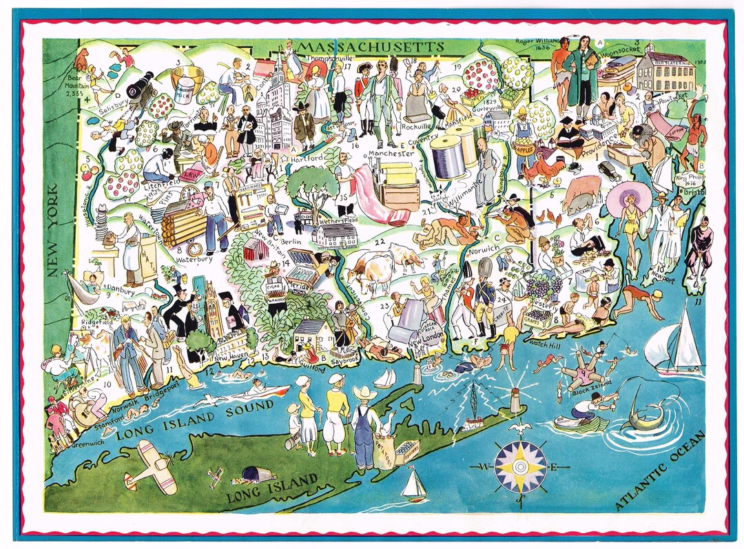 Original Scarce Vintage Berta & Elmer Hader Map Cartoon Pictorial 1932 ...