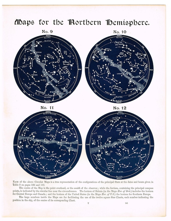 Antique Astronomy 1890 Original Print Star Chart Map Classic - Etsy
