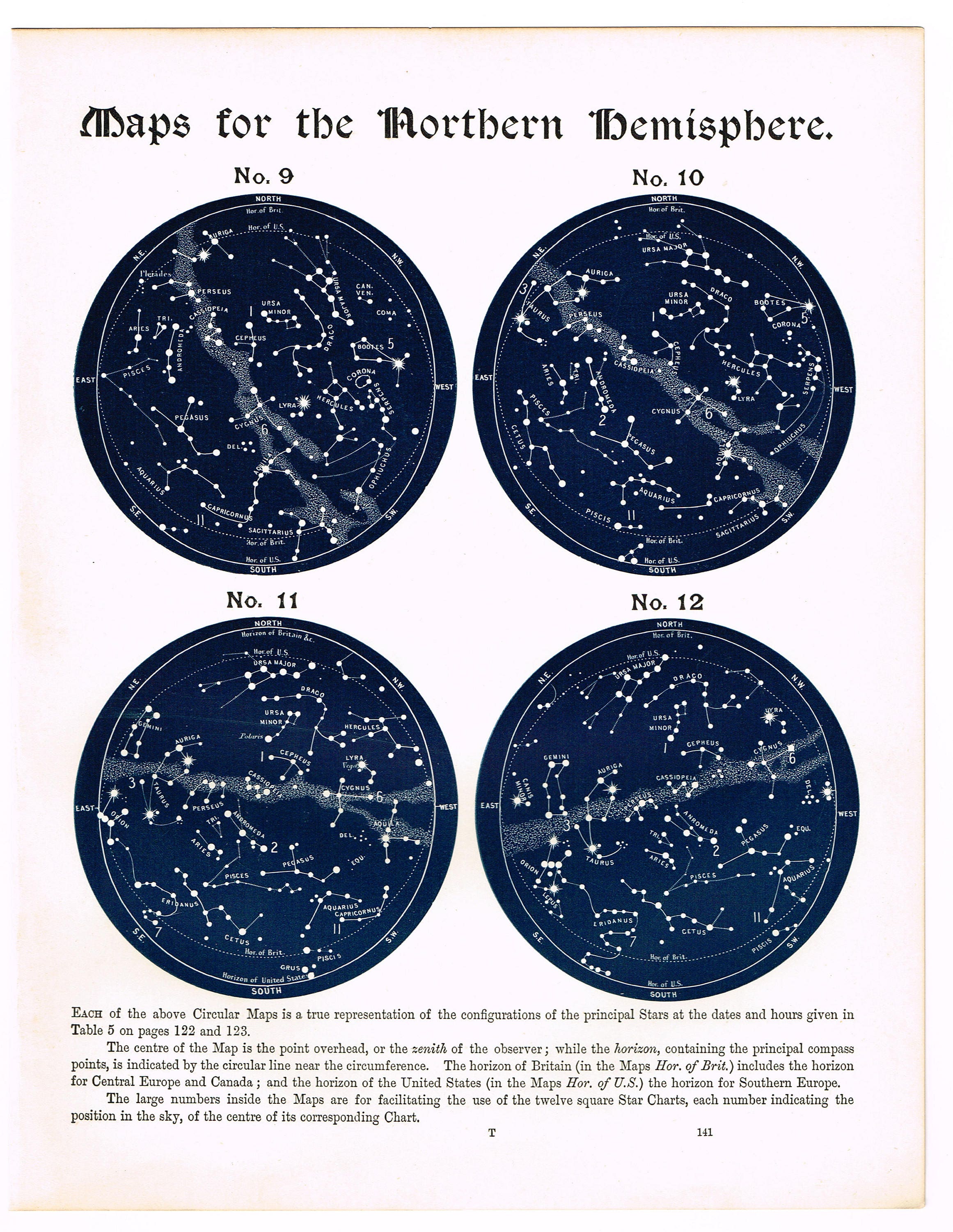 Antique Astronomy 1890 Original Print Star Chart Map Classic Indigo ...