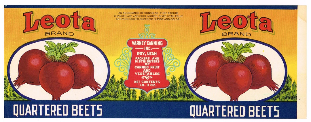 Original Vintage Tin Can Label 1930s Leota Brand Quartered Beets Roy ...