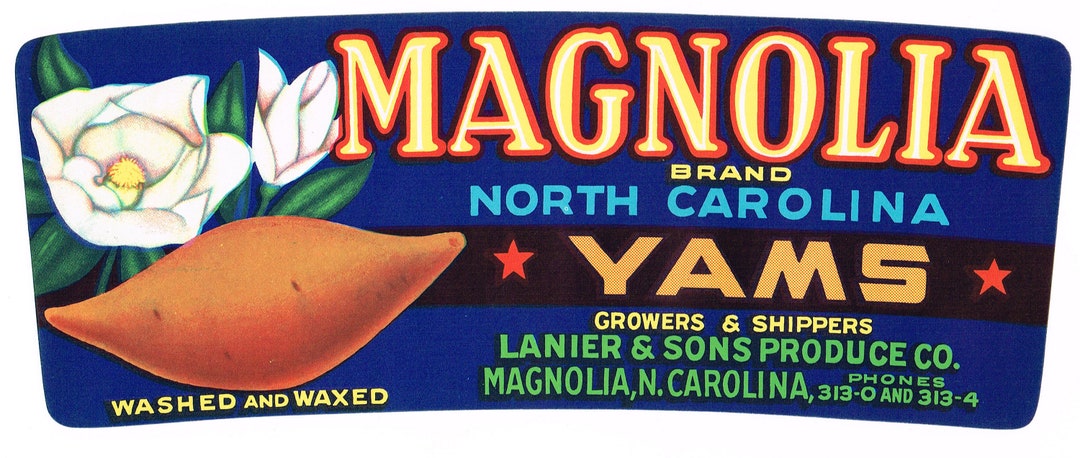 Original Vintage Yam Crate Label 1950s Magnolia North Carolina Southern ...