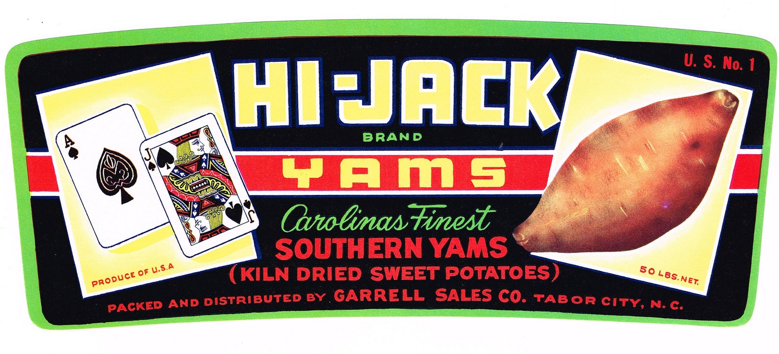 Original vintage Yam crate label 1950s Hi Jack Tabor City | Etsy