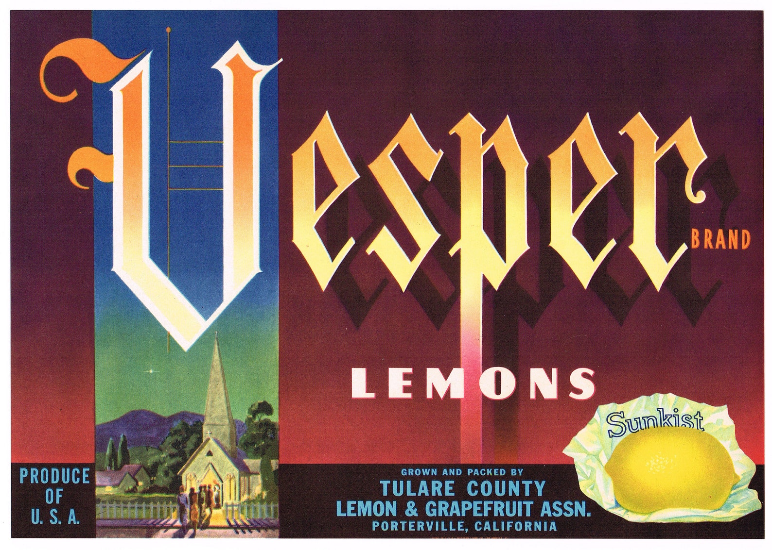 Original Vintage Lemon Crate Label 1940s Vesper Porterville Tulare ...