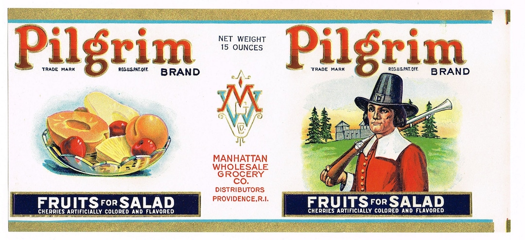 Original Vintage Tin Can Label 1930s Providence Rhode Island Pilgrim ...