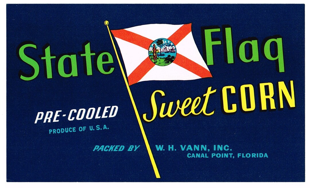 Original Vintage Florida Vegetable Crate Label C1940s State Flag Sweet ...