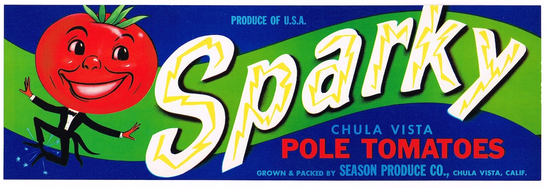 Original Vintage Vegetable Crate Label Sparky Brand Tomatoes Chula ...