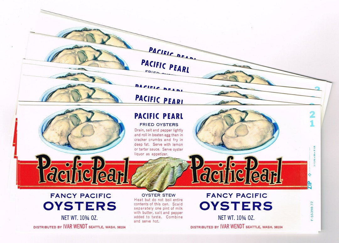 X10 Wholesale Original Vintage Tin Can Label 1972 Pacific Pearl Oyster ...