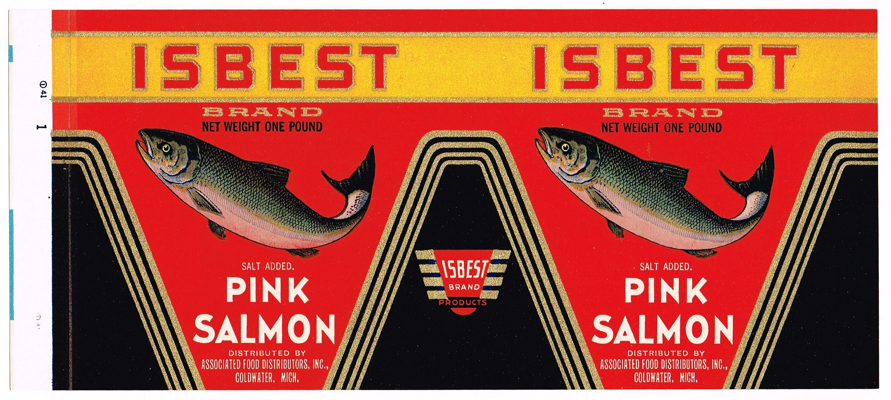 Original Vintage Tin Can Label 1940s Isbest Salmon Coldwater Michigan ...