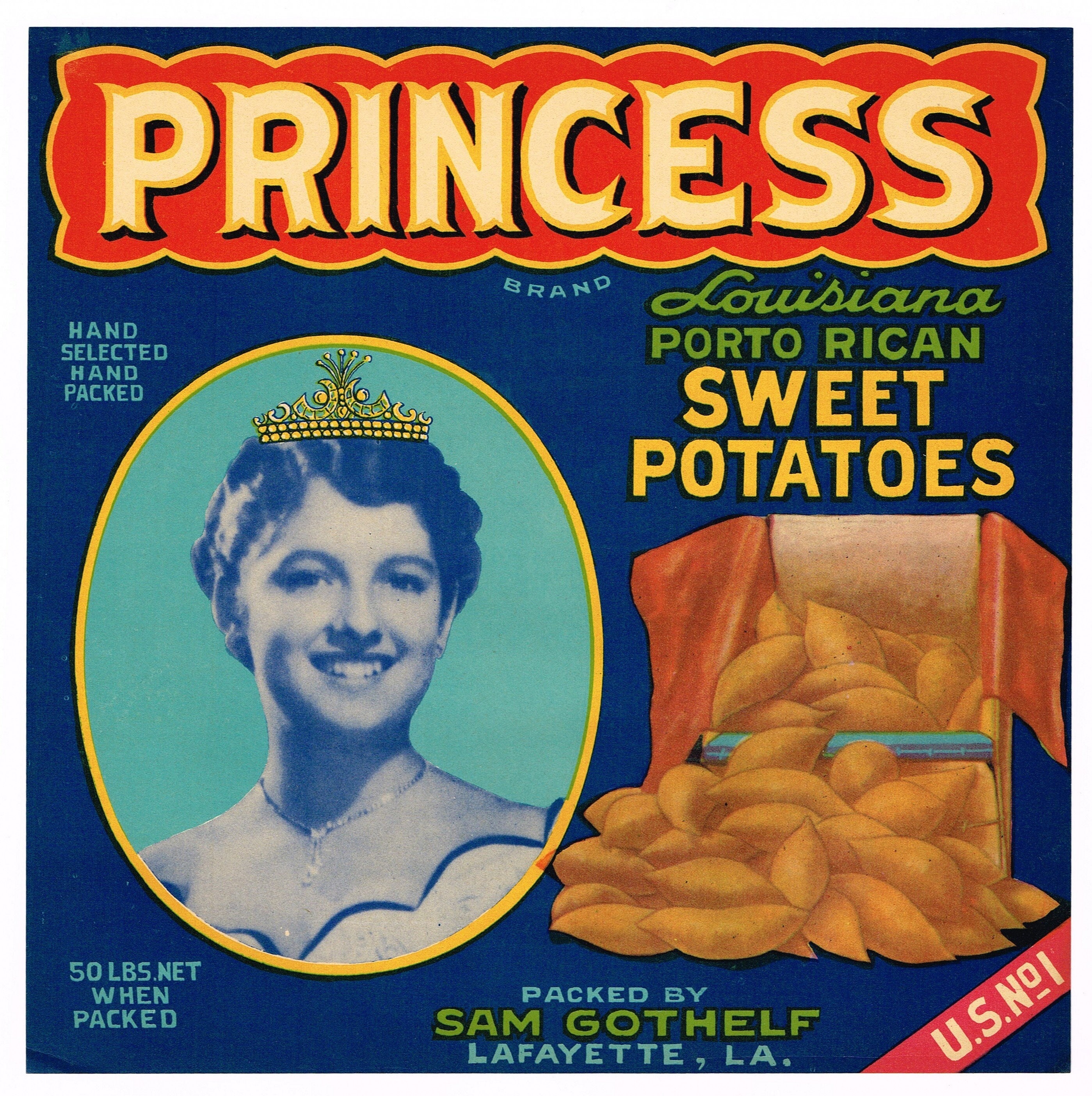 Original Vintage Yam Crate Label 1940s Princess Lafayette Louisiana ...