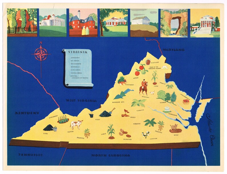 Original Vintage Norman Reeves Minimalism Map Cartoon Pictorial 1938 ...