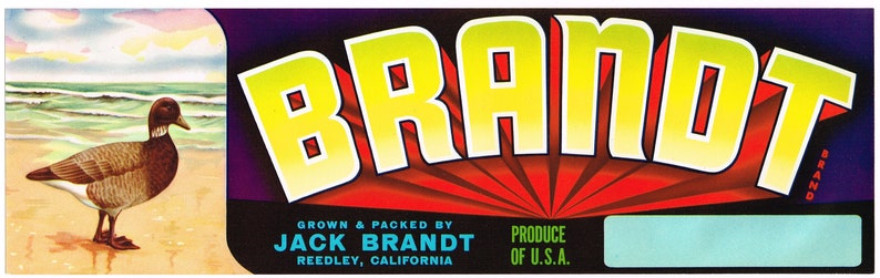 Original Vintage Grape Crate Label 1950s Brandt Duck Reedley California ...