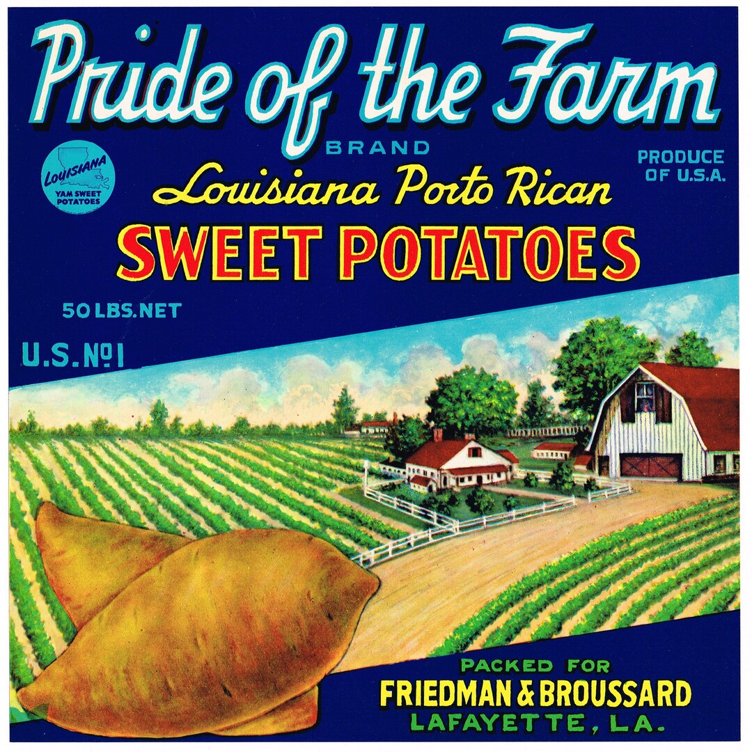 Original Vintage Yam Crate Label 1950s Pride of the Farm Lafayette ...