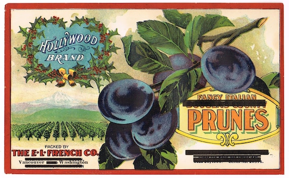 Original Vintage Prune Case Crate Label Hollywood Stone - Etsy