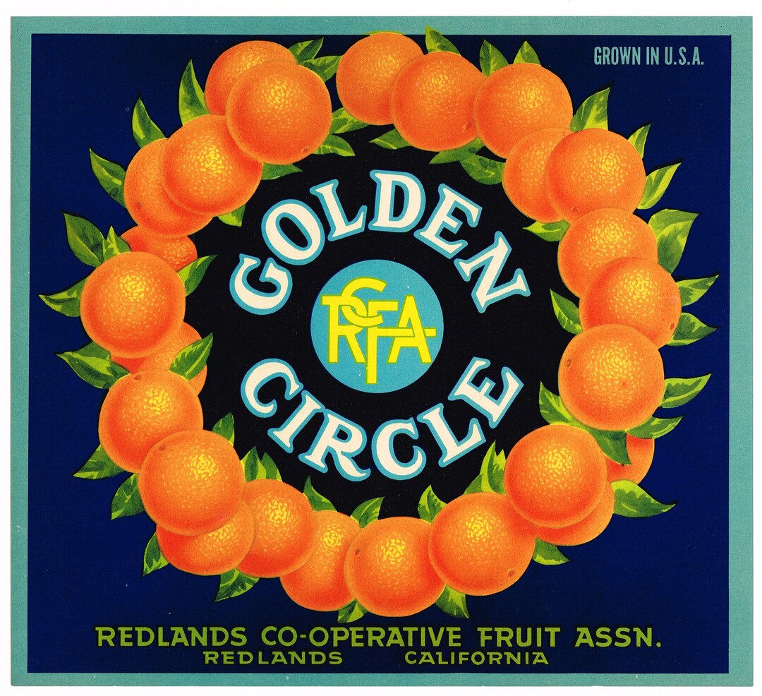 Original Vintage Citrus Crate Label 1940s Golden Circle Wreath of ...
