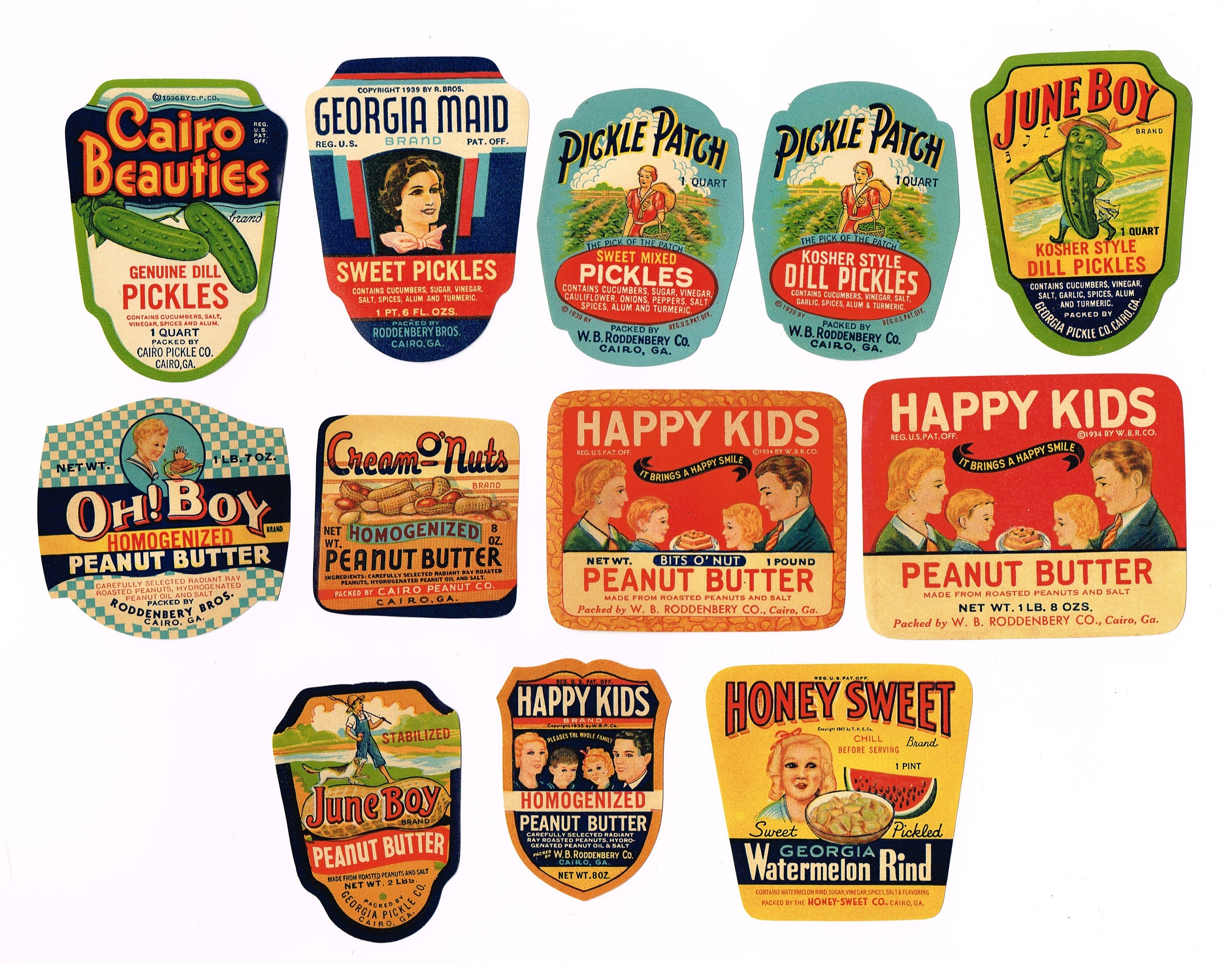 12 Lot Original Vintage Bottle Labels 1930s Pickles Peanut Butter Cairo ...