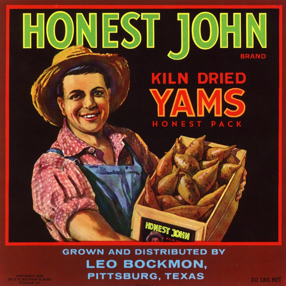 Original Vintage Texas Yam Crate Label 1940s Honest John Pittsburg - Etsy