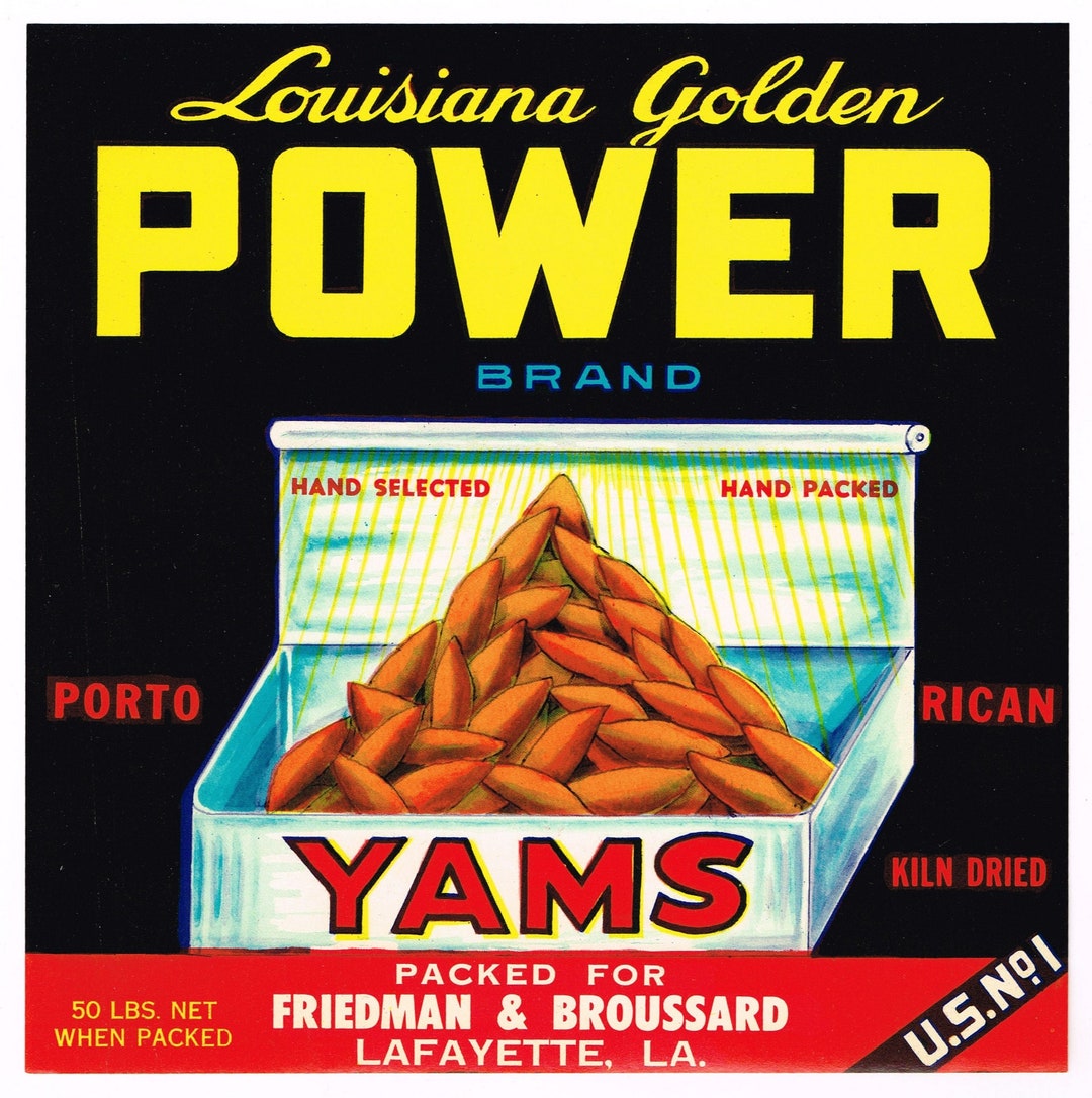 Original Vintage Yam Crate Label 1950s Golden Power Lafayette Louisiana ...