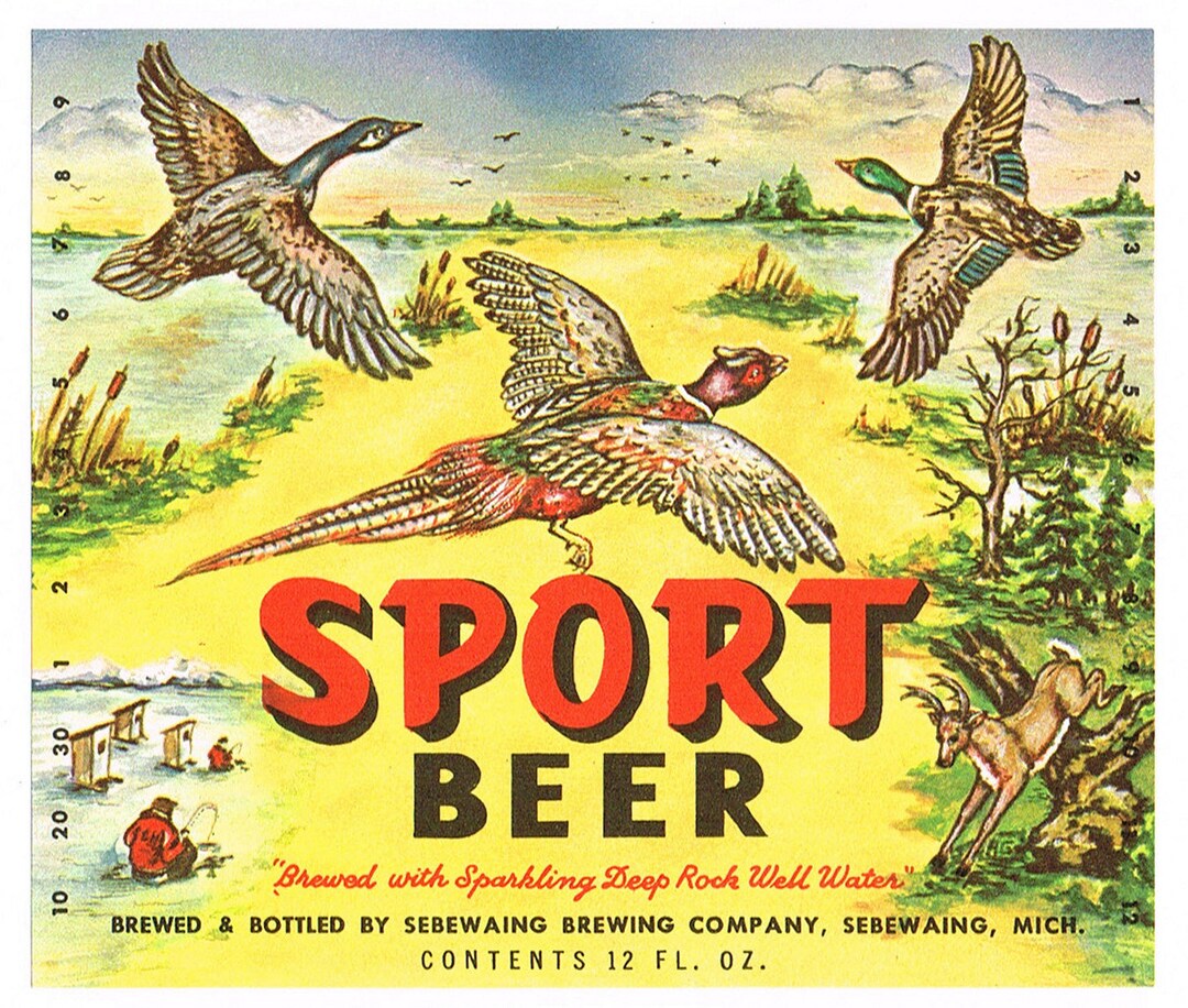 Original Vintage Bottle Label 1940s Sport Beer Duck Deer Fishing ...