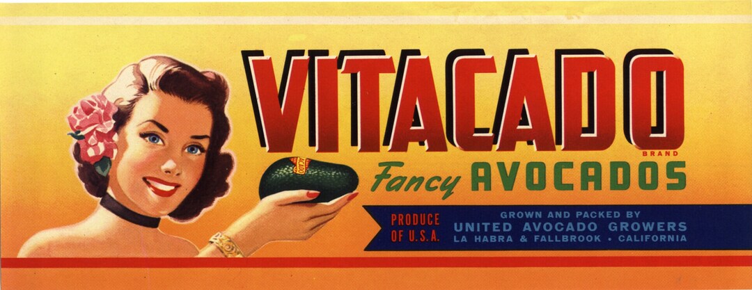 Original Vintage Avocado Crate Label 1940s Vitacado Fallbrook La Habra ...