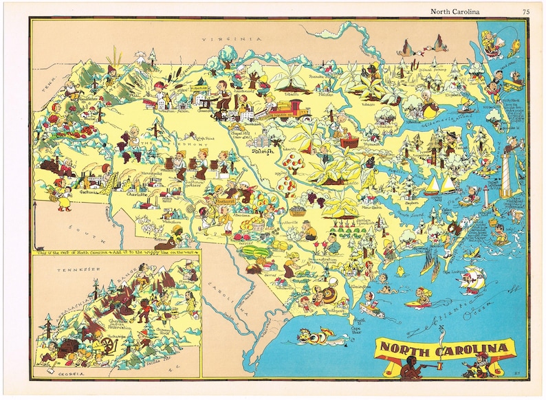 Original Scarce Vintage Ruth Taylor Map Cartoon Pictorial 1935 North ...