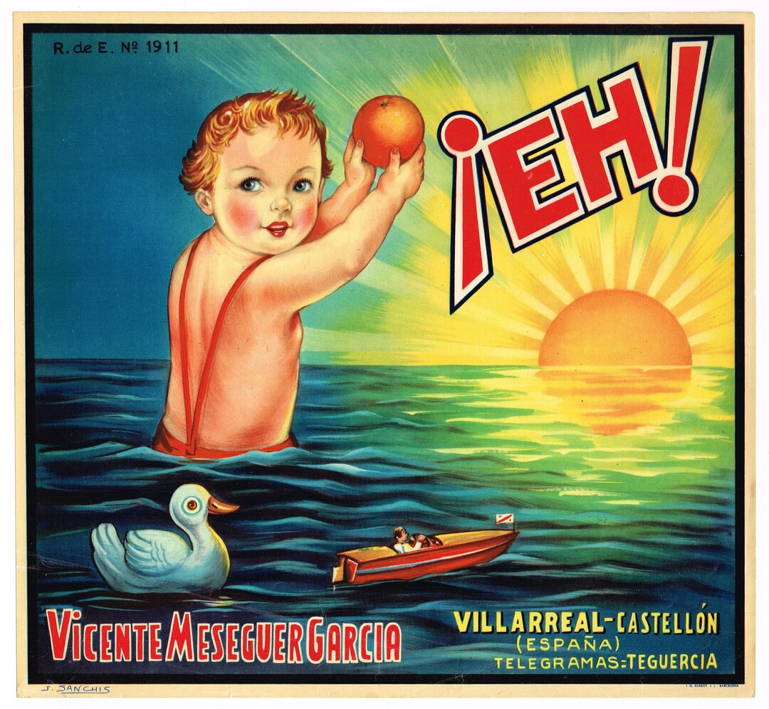 Original Vintage Spanish Citrus Crate Label C1950s Spain Wacky ...