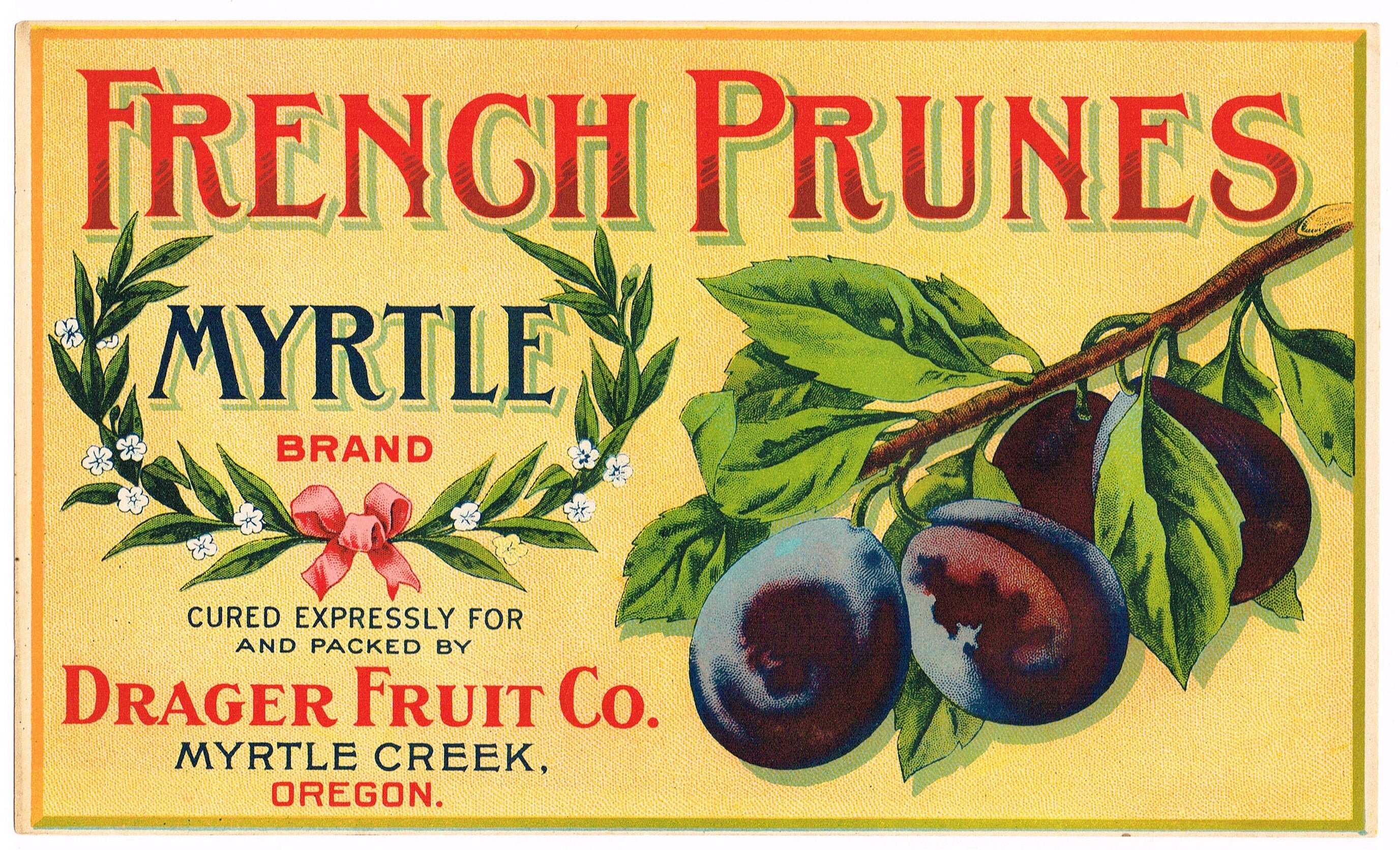 Original Vintage Prune Case Crate Label Myrtle Stone Lithograph Myrtle ...