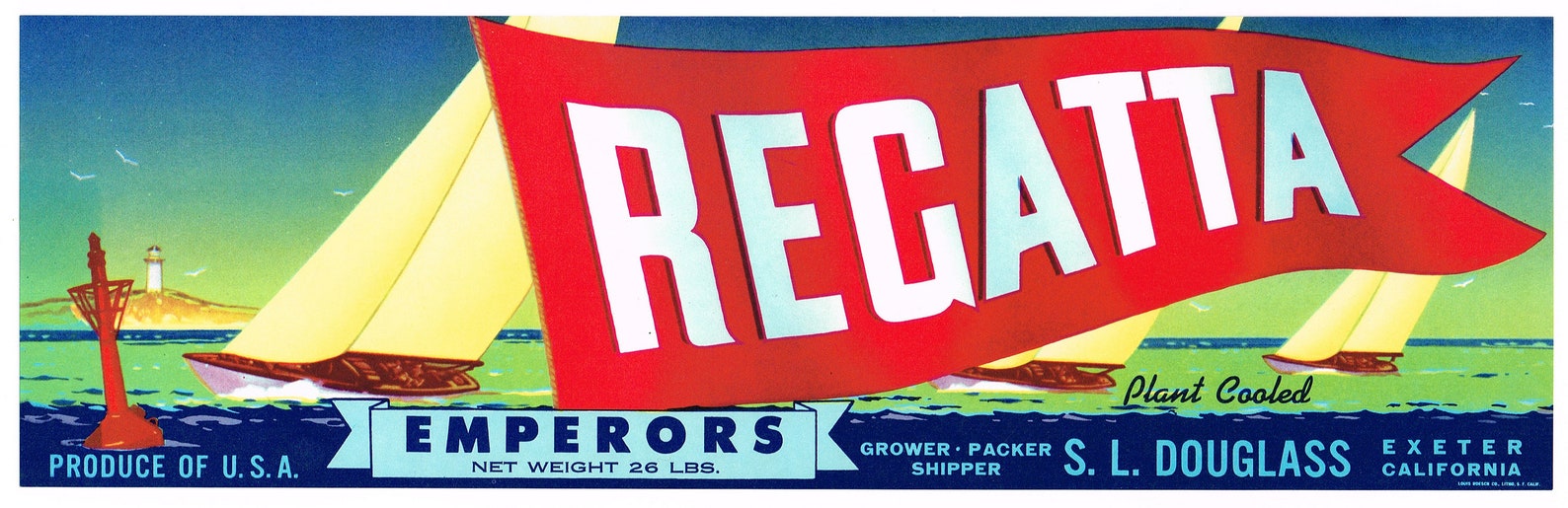 Original Vintage Grape Crate Label 1950s Regatta Sailboat Sailing Boat ...