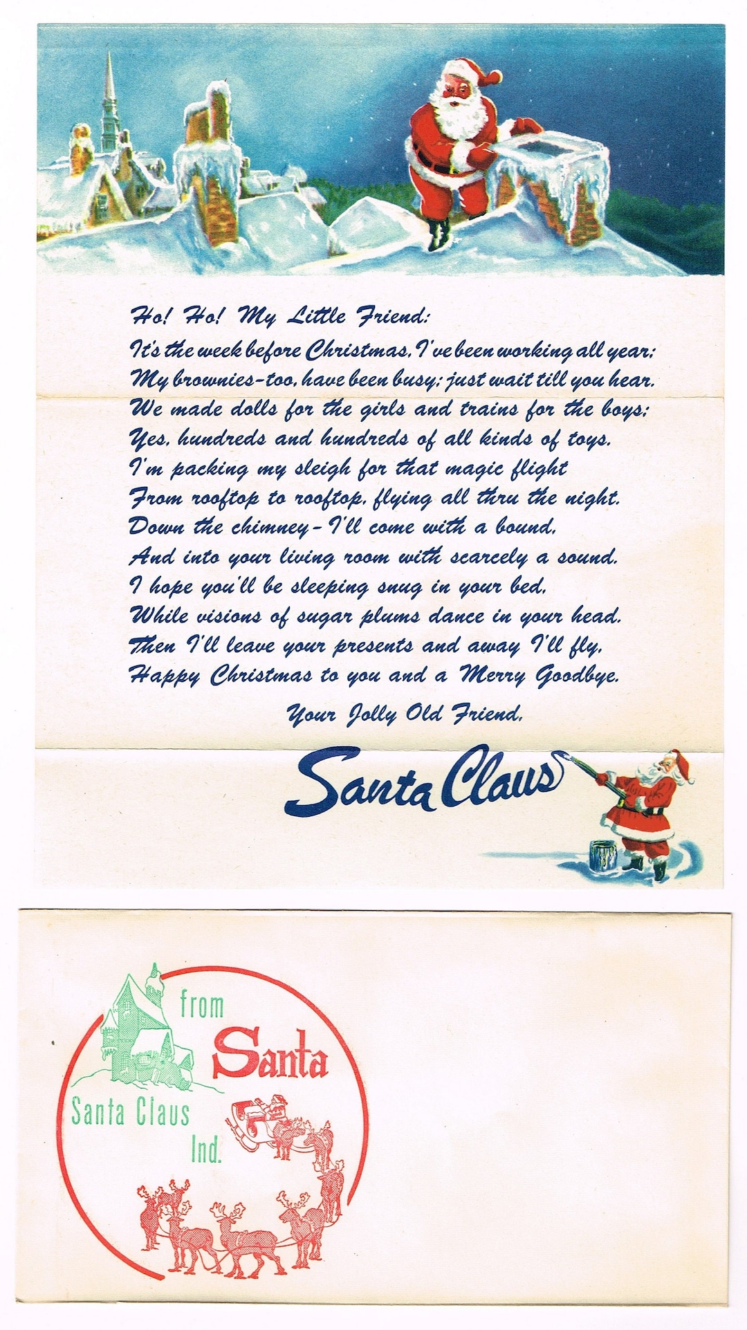 Original Vintage 1950S Letter From Santa Claus to Children Unused With ...