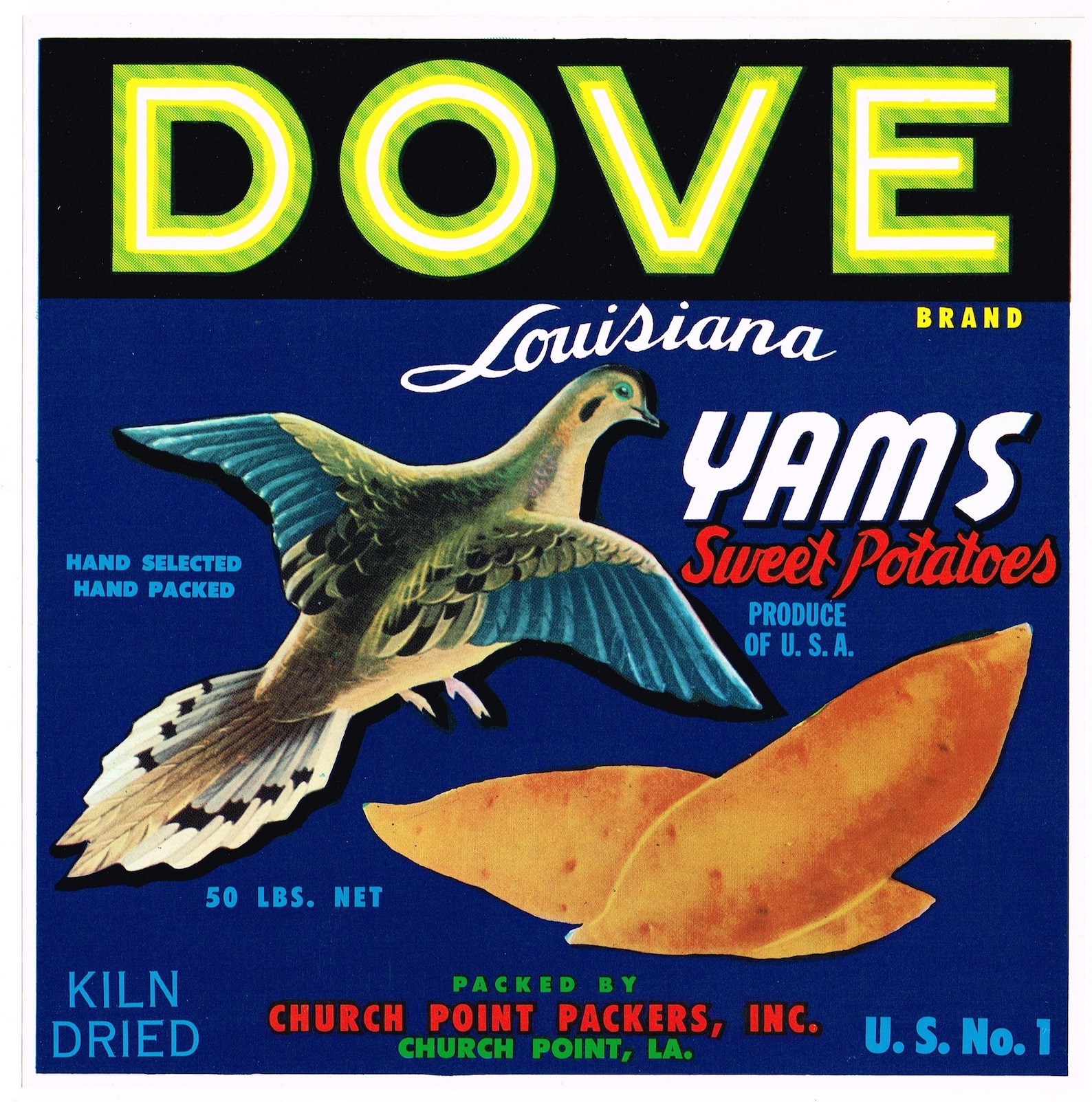 Original Vintage Yam Crate Label 1950s Dove Brand Louisiana - Etsy