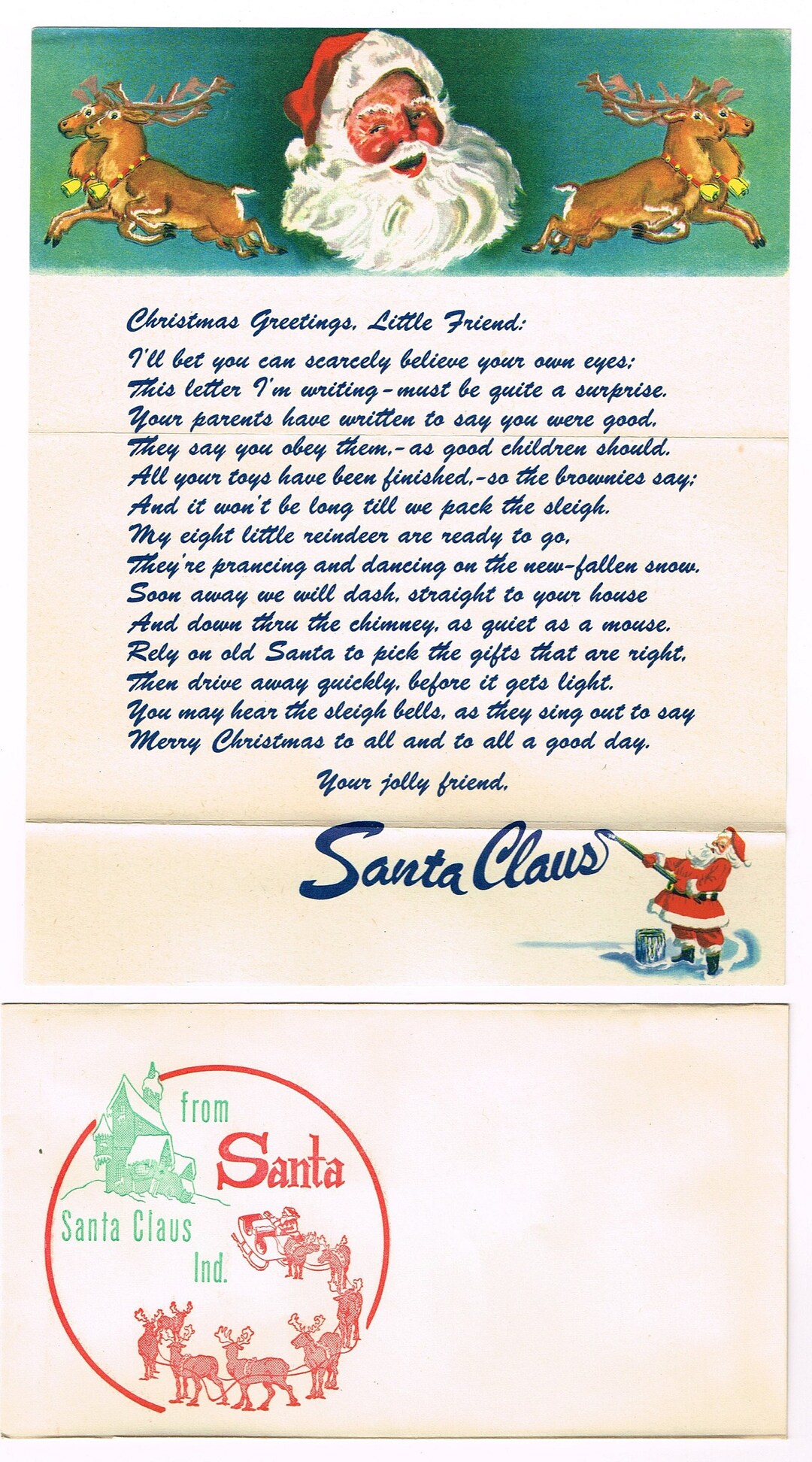 Original Vintage 1950S Letter From Santa Claus to Children Unused With ...
