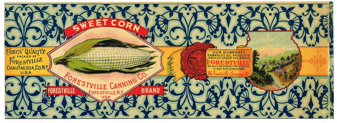 Original Vintage Tin Can Label 1910s Forestville Canning Company New ...