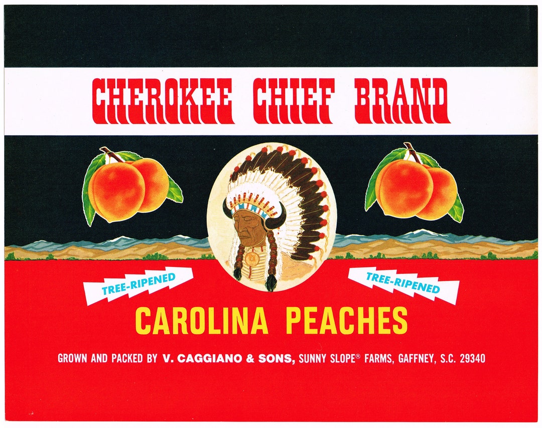 Original Vintage Peach Crate Label 1960s Sunny Slope Cherokee Chief ...