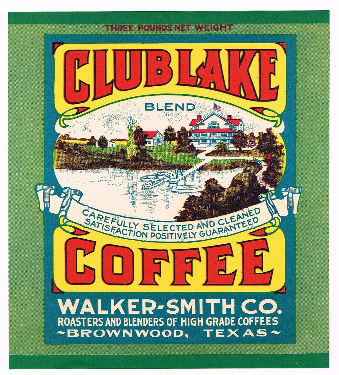 Original Vintage Tin Can Label 1920s Club Lake Clubhouse Brand Coffee ...