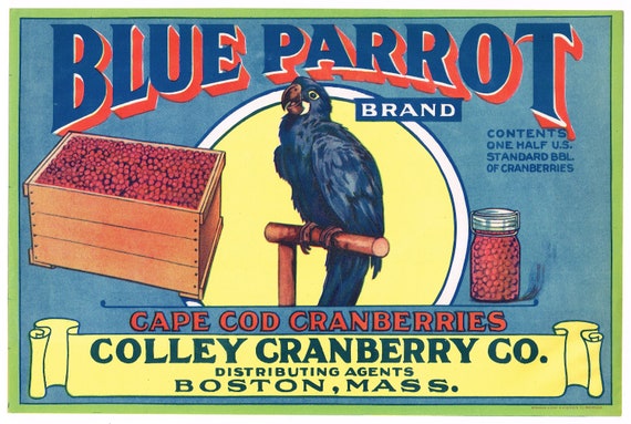 Original Cranberry advertising label 1930's vintage Blue | Etsy