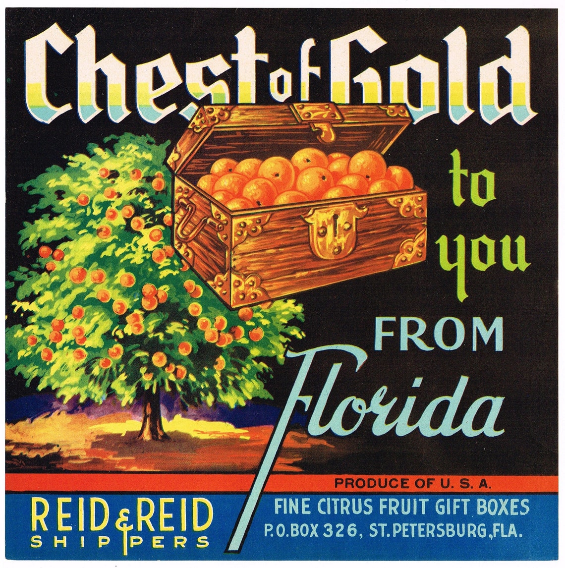 Original Vintage Florida Citrus Crate Label C1930s Chest of | Etsy