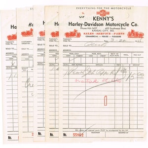 5 Original Harley Davidson Motorcycle Invoice Receipts 1955 Kansas City ...