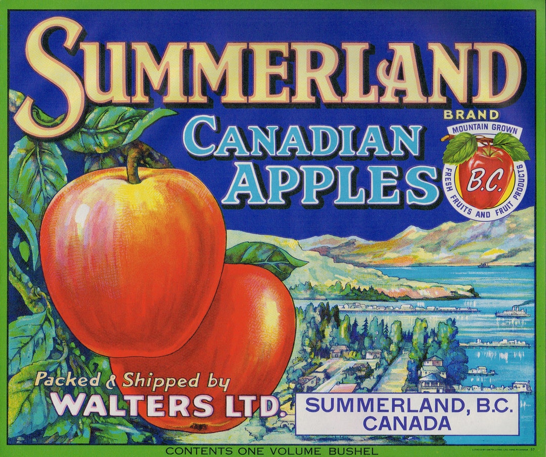 Original Vintage Apple Crate Label 1940s Summerland British Columbia ...
