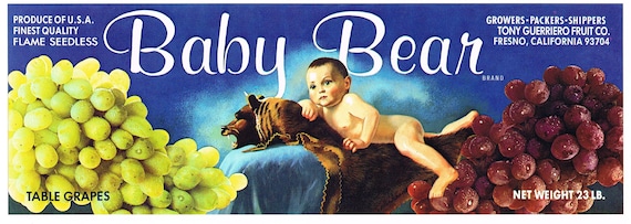 Original vintage grape crate label 1970s Wacky Marketing Baby | Etsy