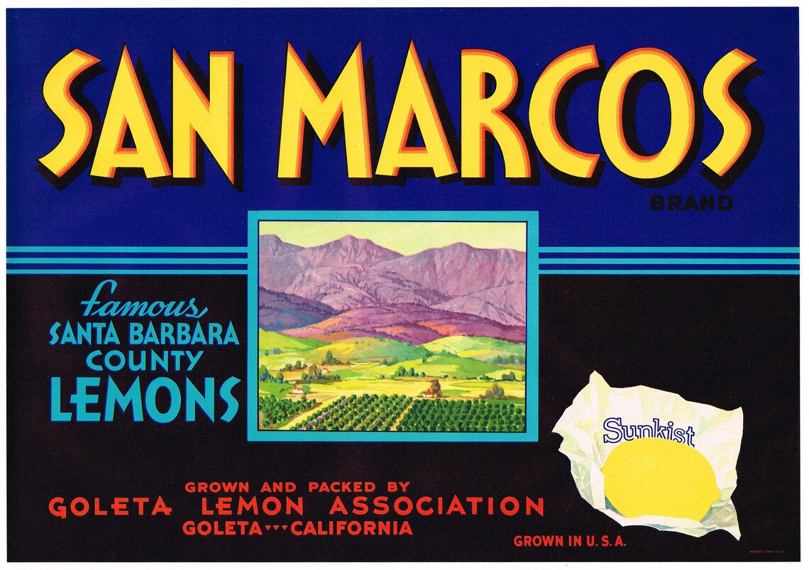 Original Lemon Crate Label Santa Barbara County California 1930s ...